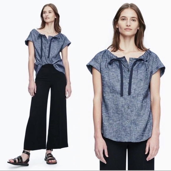 Theory | Tops | Theory Velvela Chambray Blouse Top Off Shoulder Tierra ...